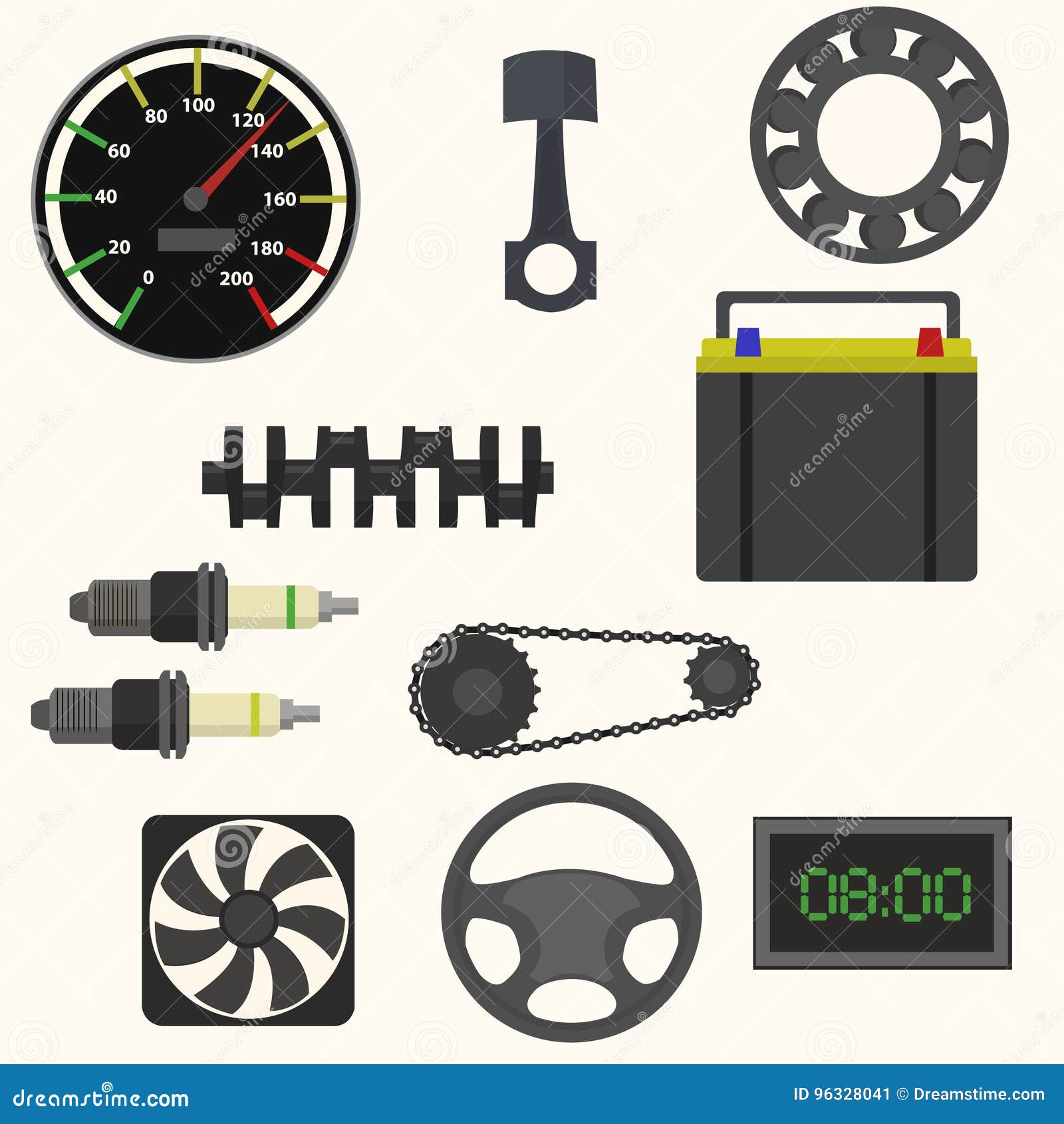 Set of car spare parts. stock vector. Illustration of candles - 96328041