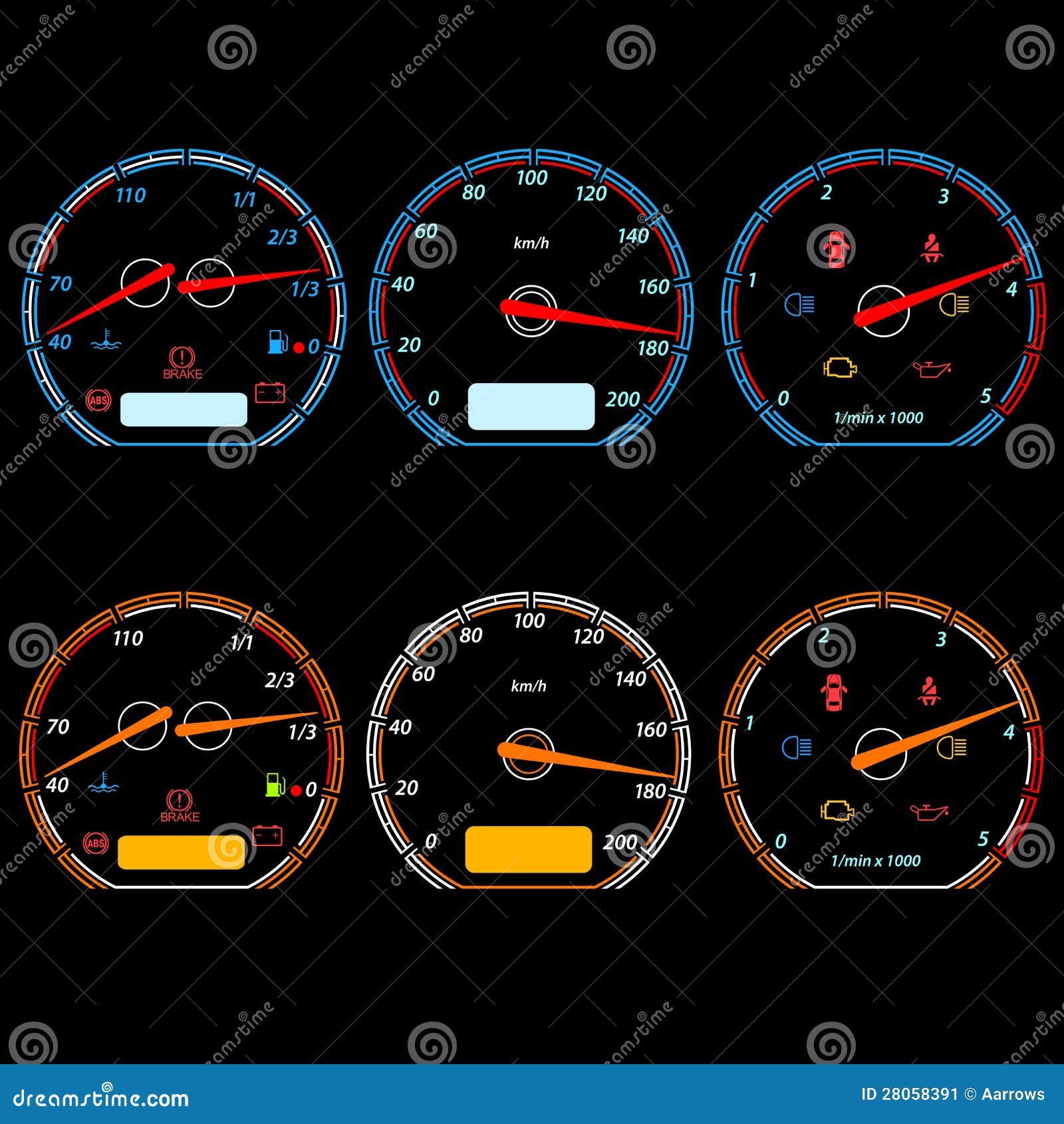 Set of car speedometers stock vector. Illustration of fast - 28058391