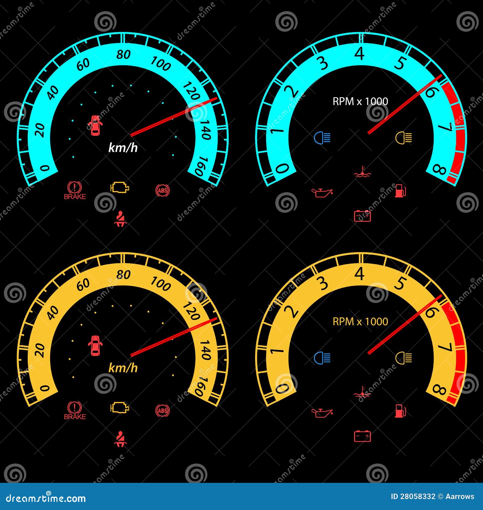 Set of Car Speedometers for Racing Design. Stock Vector - Illustration ...