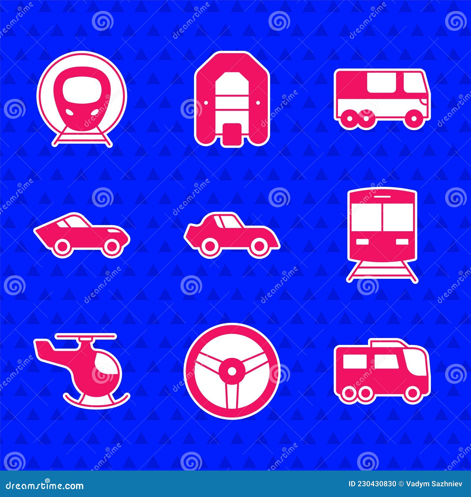 Set Car, Steering Wheel, Bus, Train and Railway, Helicopter, and Icon ...