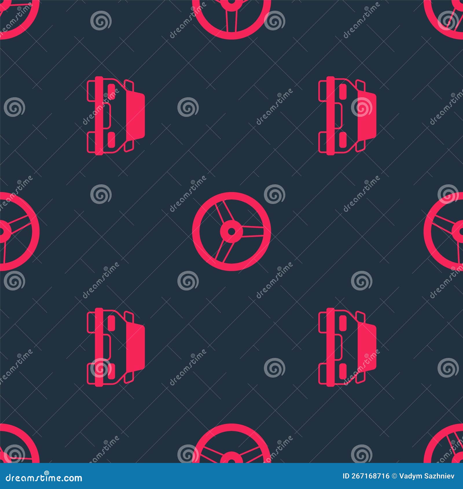 Set Car and Steering Wheel on Seamless Pattern. Vector Stock Illustration - Illustration of ...