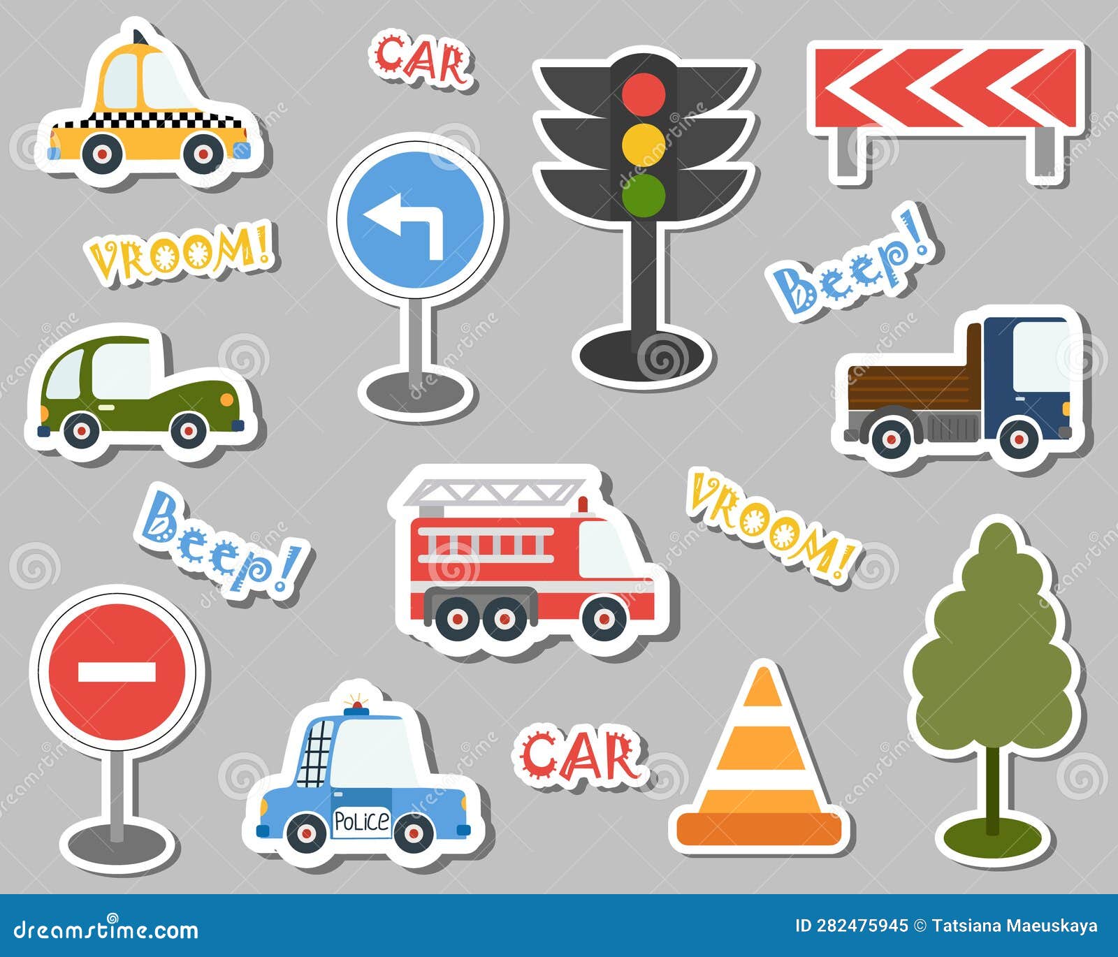 A Set of Car Stickers and Road Signs. Vector Illustration Stock Vector ...
