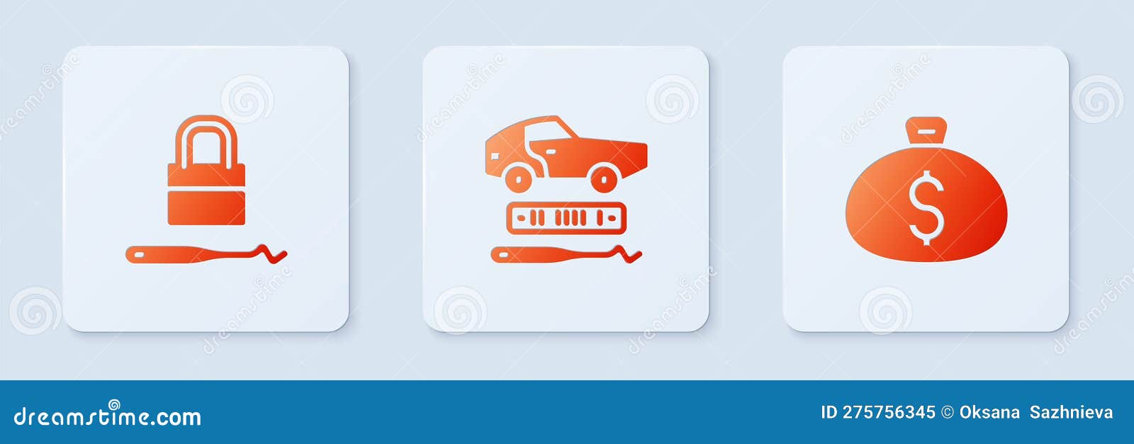 Set Car Theft, Lock Picks for Lock Picking and Money Bag. White Square ...