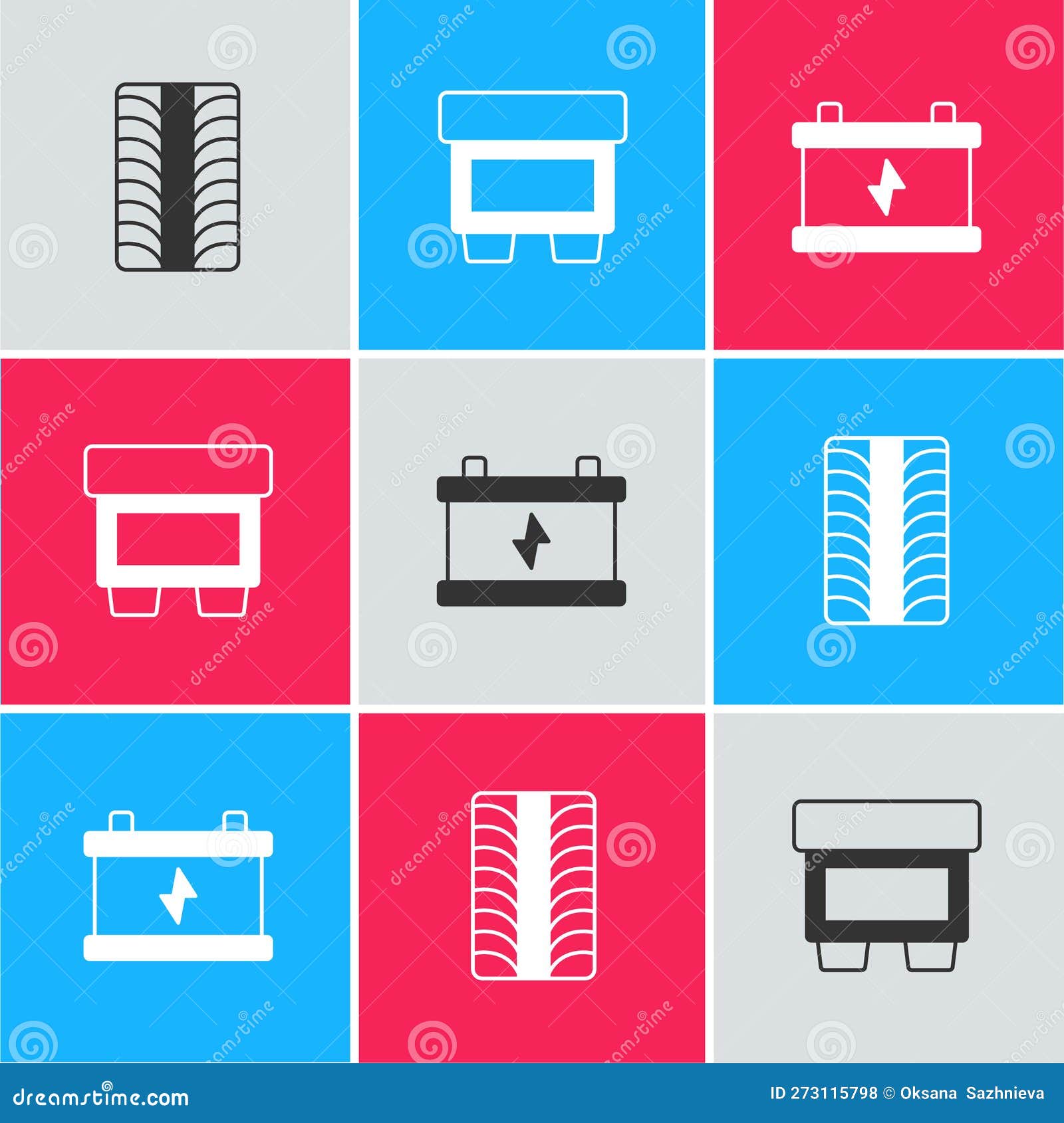 Set Car Tire Wheel, Fuse and Battery Icon. Vector Stock Vector ...