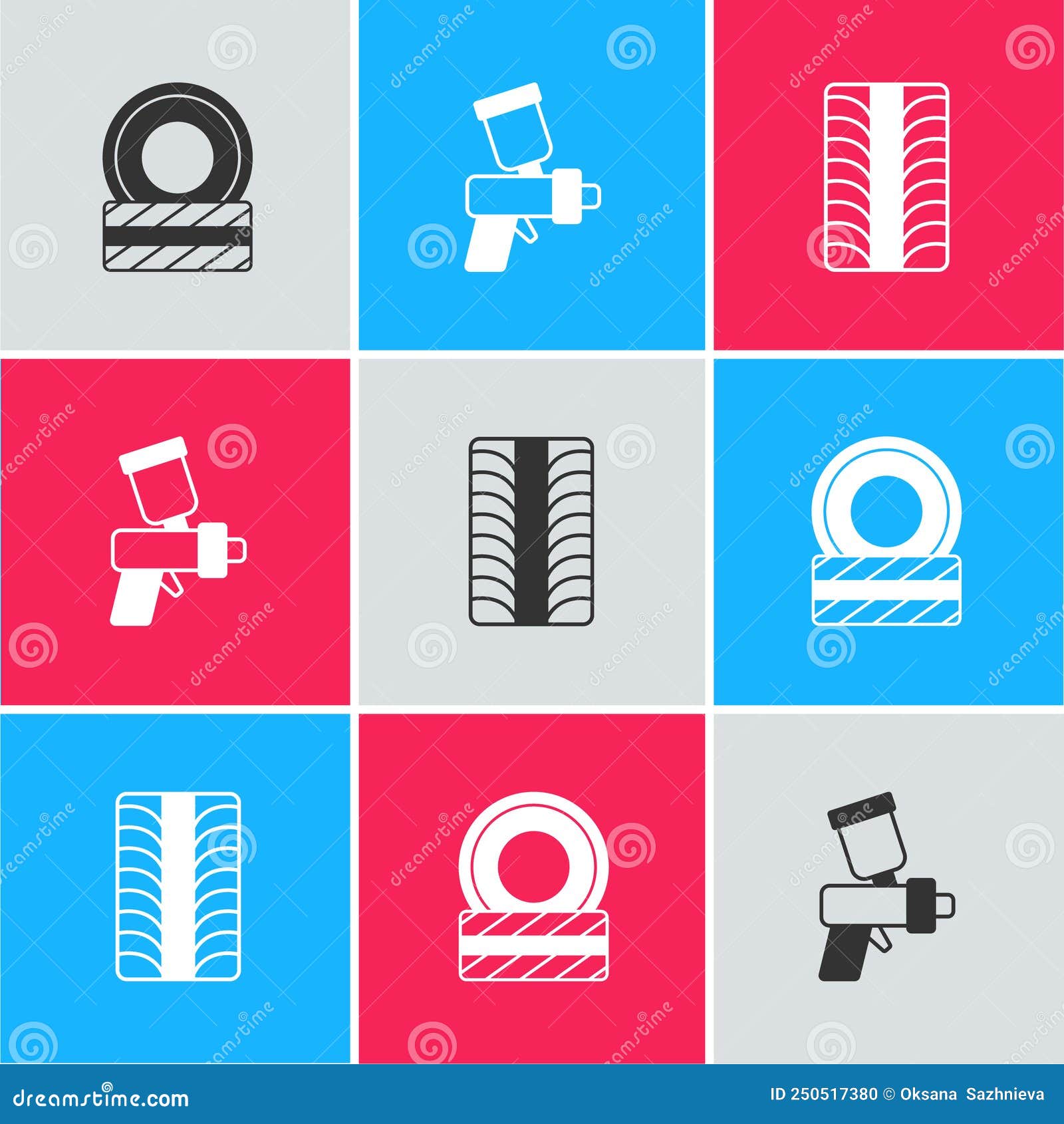 Set Car Tire Wheel, Paint Spray Gun and Icon. Vector Stock Illustration ...