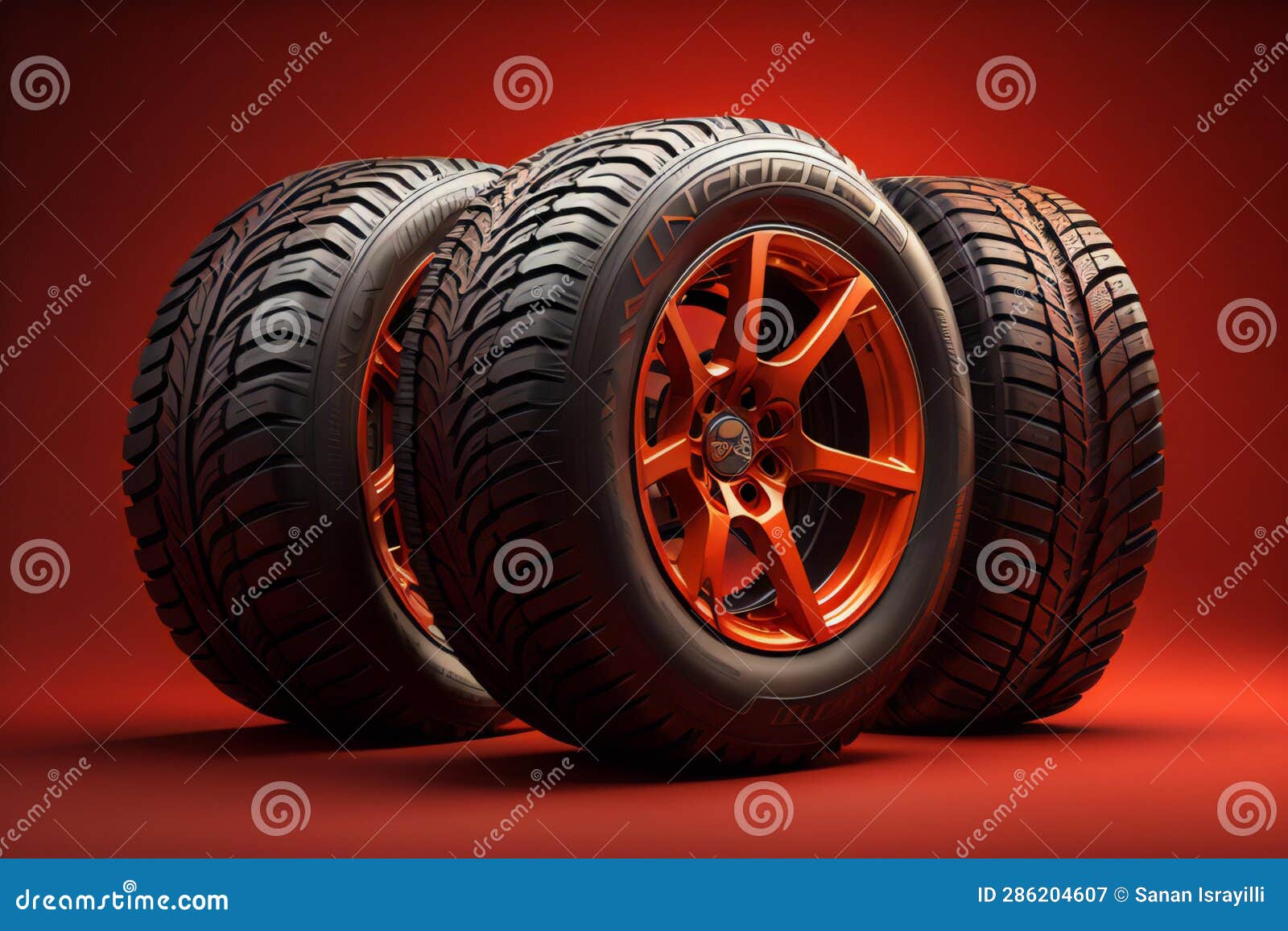 A Set of Car Tires on a Red Background. Generative Ai Stock ...