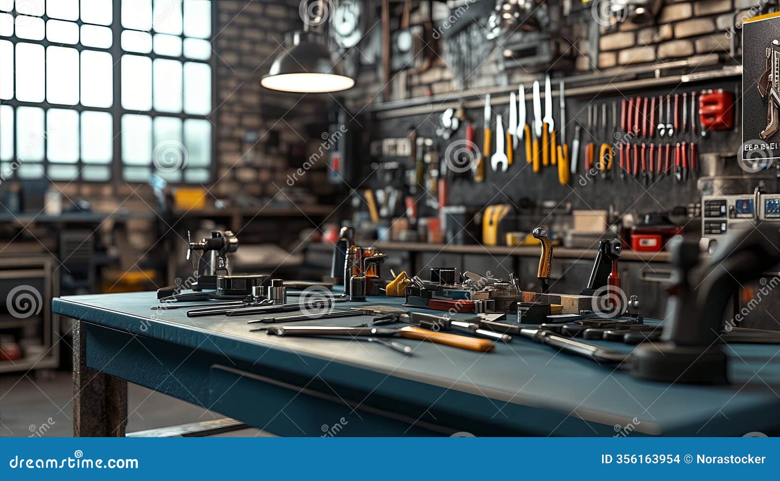 A Set of Car Tools Displayed on a Workbench in an Auto Repair Shop ...