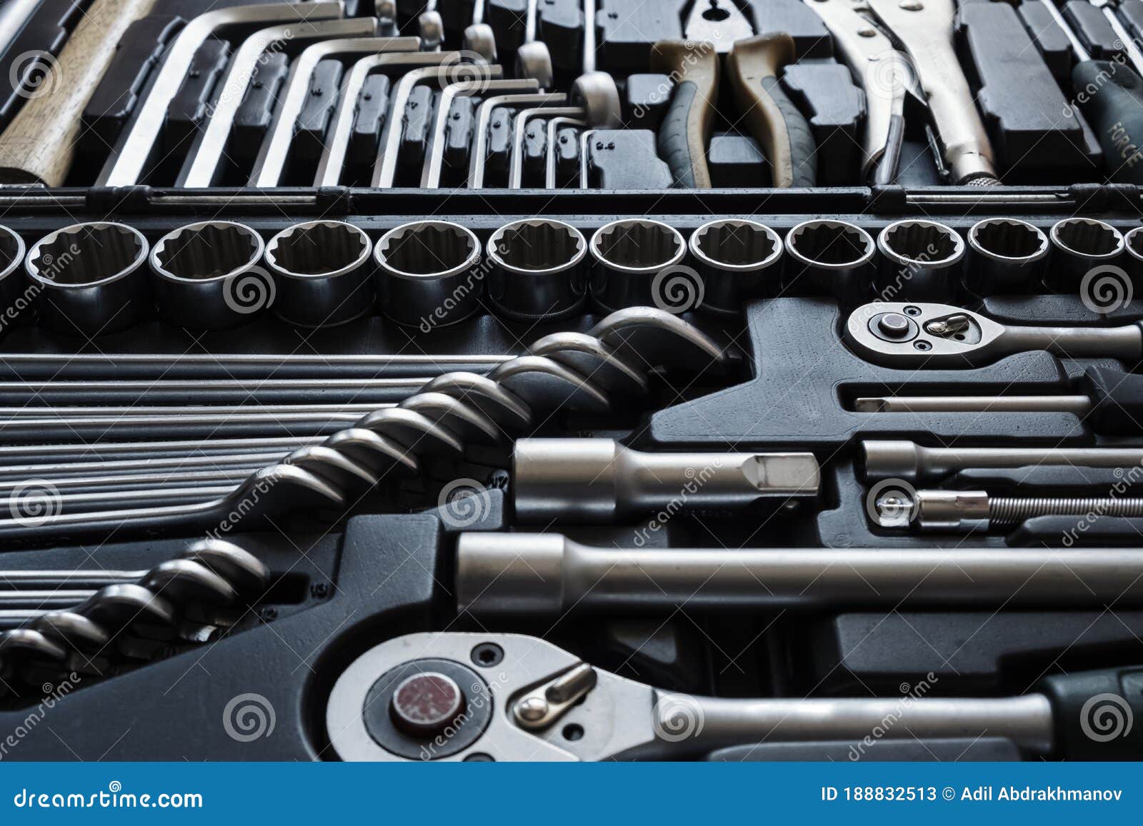 Set of Car Tools in Toolbox. Repair Service. Toolkit Stock Image ...