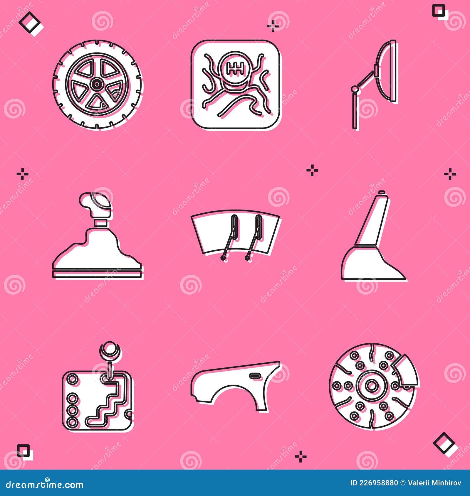 Set Car Wheel, Gear Shifter, Windscreen Wiper, Handbrake, and Fender ... Set Car Wheel, Gear Shifter, Windscreen Wiper, Handbrake, and Fender ...