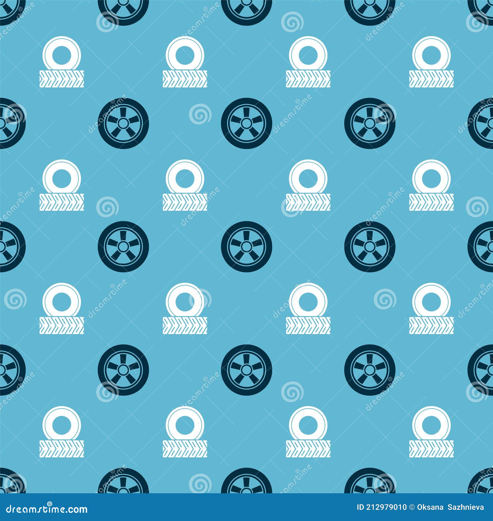 Set Car Wheel and Car Wheel on Seamless Pattern. Vector Stock Vector ...