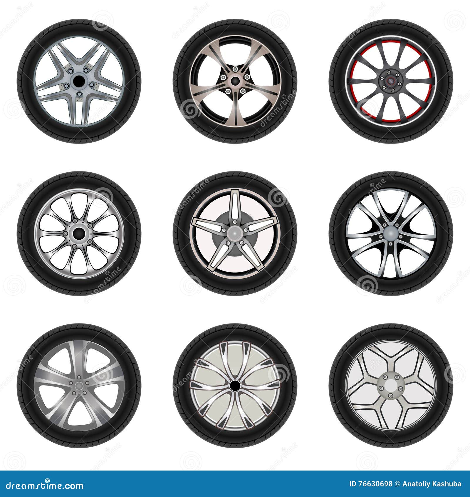 Set of Car Wheels with a Different Design Stock Vector - Illustration ...