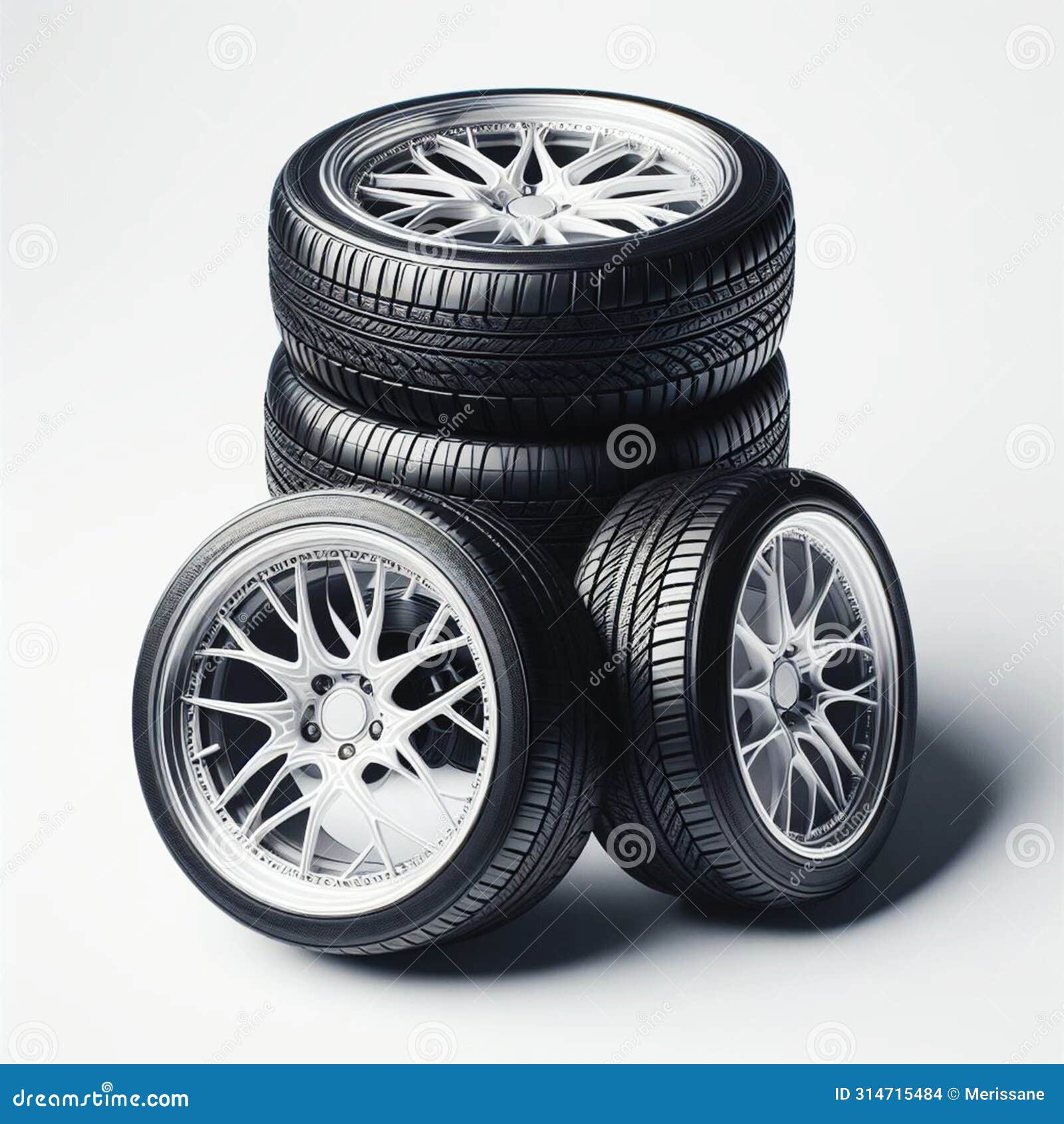 Set of Car Wheels with Tires on a White Background, Rubber Tires Stock ...