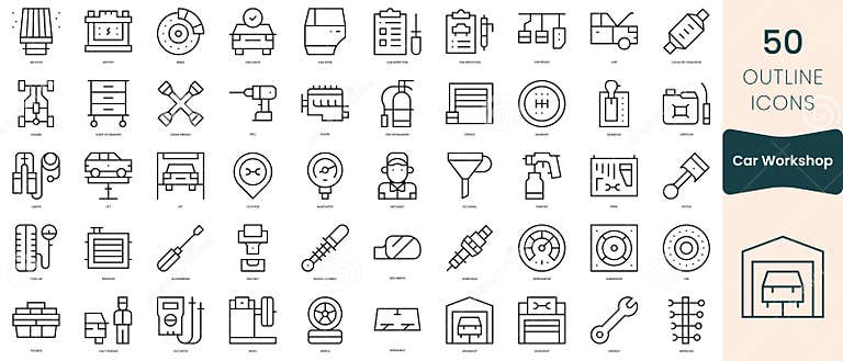 Set of Car Workshop Icons. Thin Linear Style Icons Pack Stock Vector ...