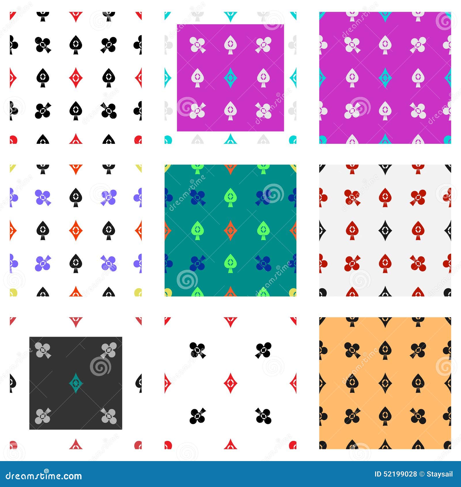 Set of Card Suits Seamless Pattern Stock Vector - Illustration of ...