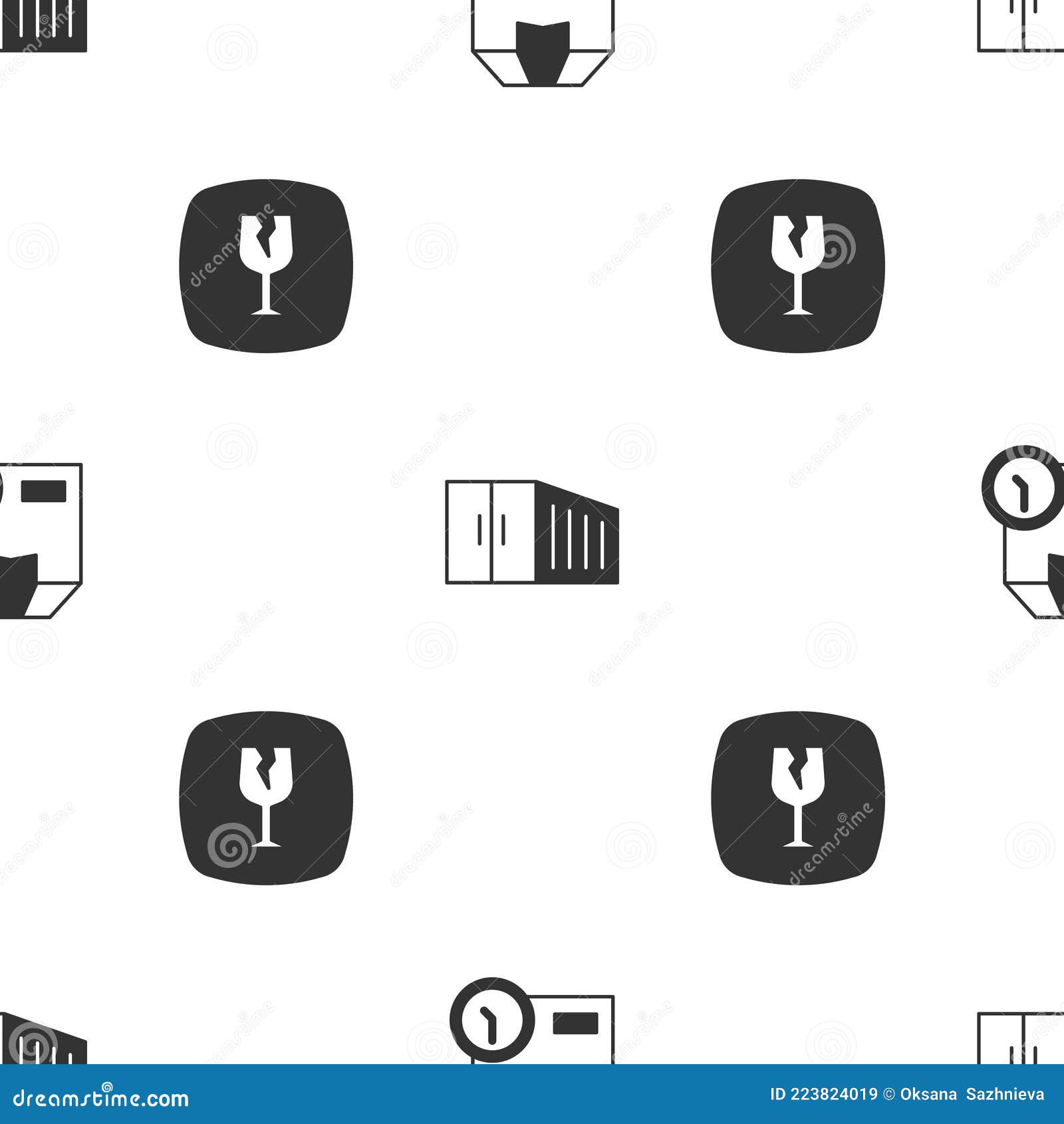 Set Cardboard Box with Clock, Container and Fragile Broken Glass on ...
