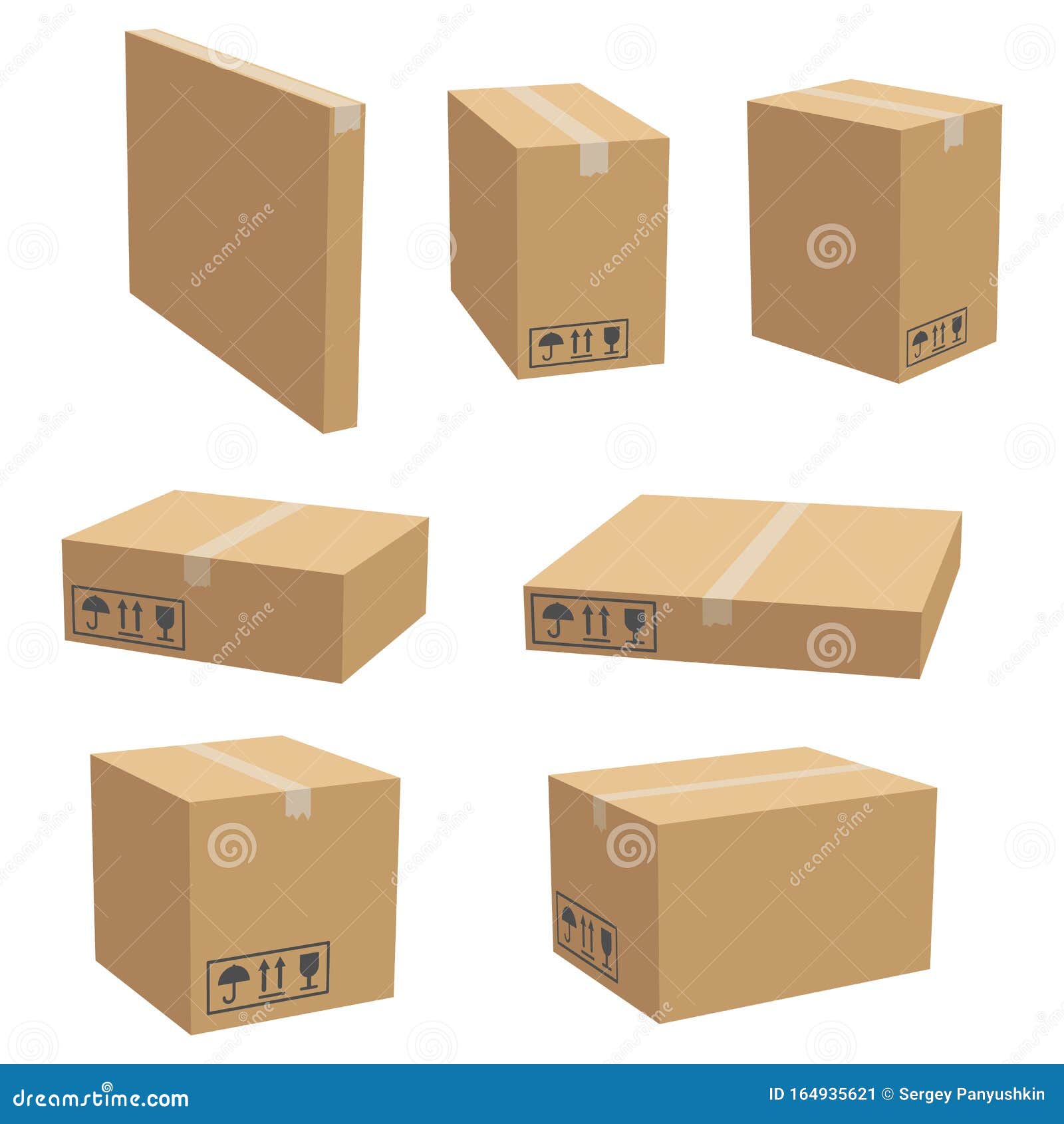 Set Of Cardboard Box Mockups. Isolated On White Background. Vector ...
