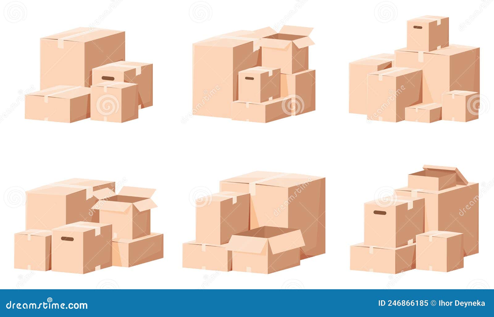 Set of Cardboard Boxes in Different Angles. Vector Illustration on a ...