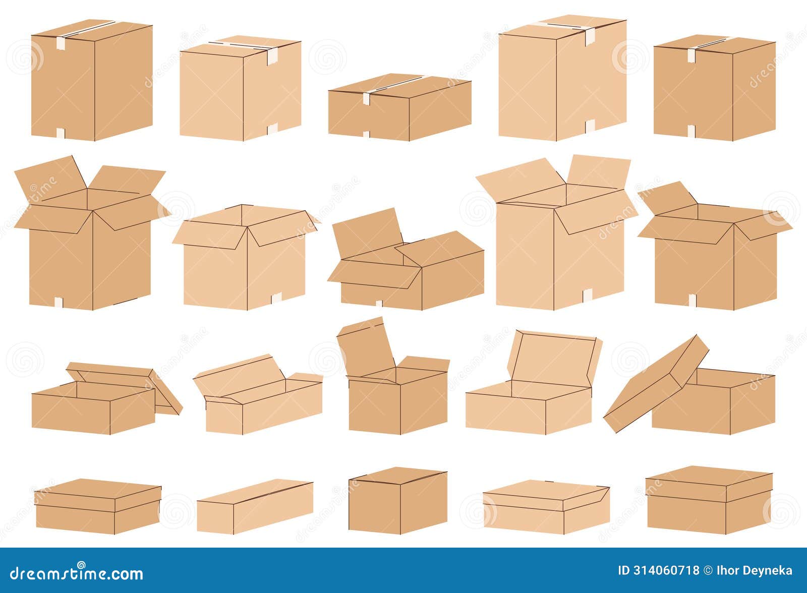 Set of Cardboard Boxes in Different Angles. Vector Illustration on a ...