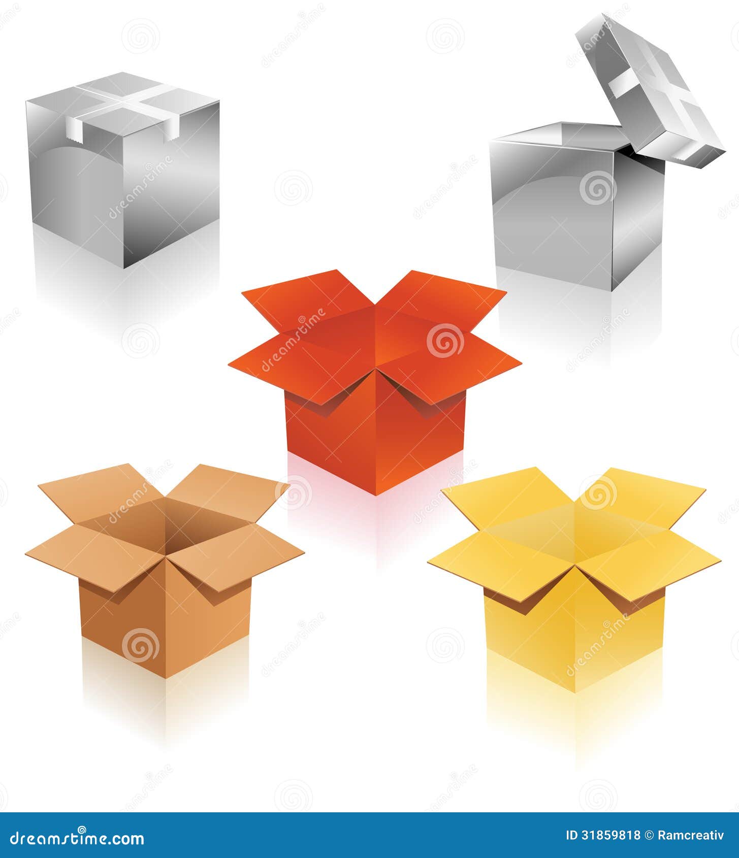 Set of Cardboard Boxes of Different Colors Stock Vector - Illustration ...
