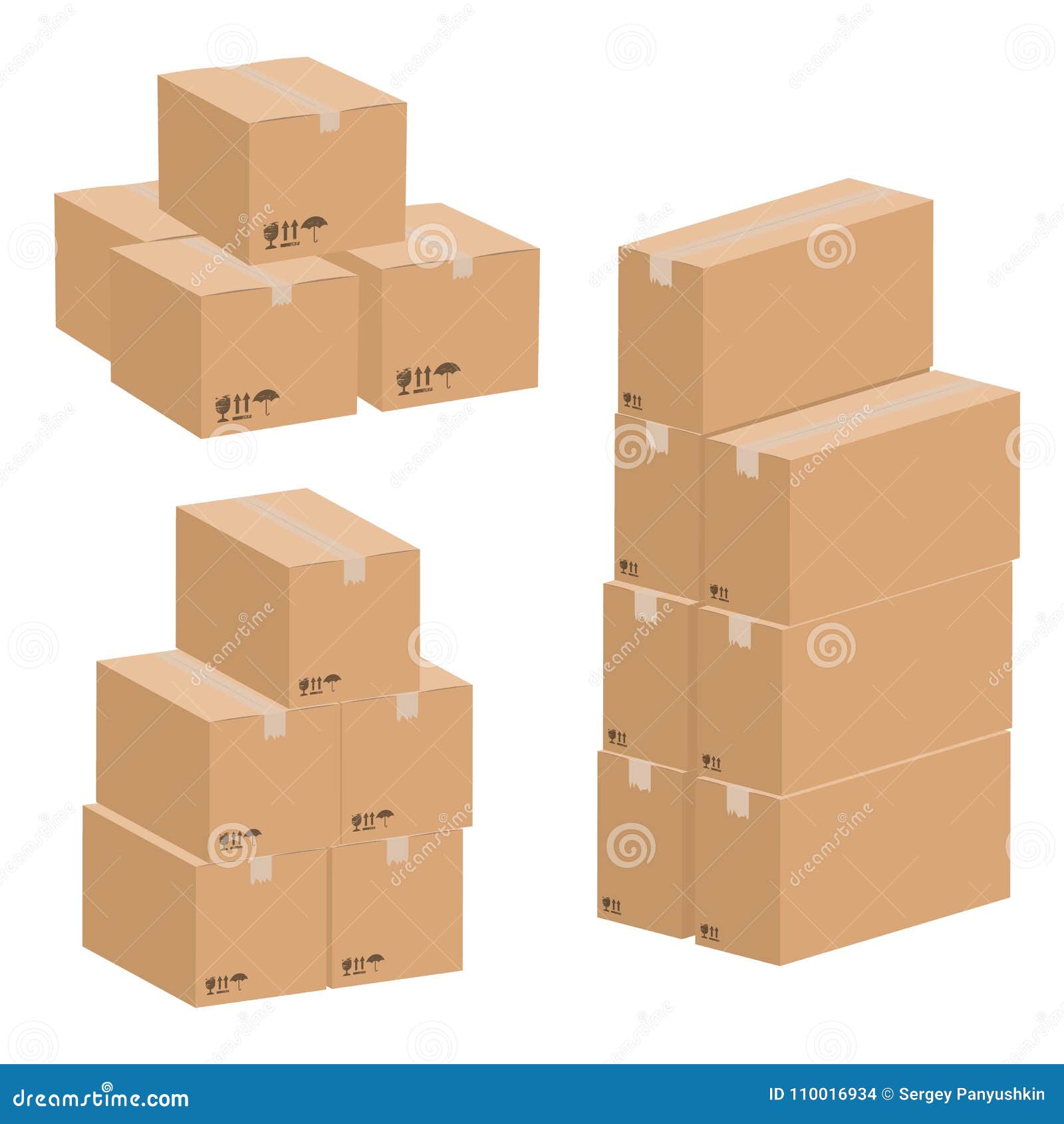 Set of Cardboard Boxes Isolated on White Background. Vector Carton ...