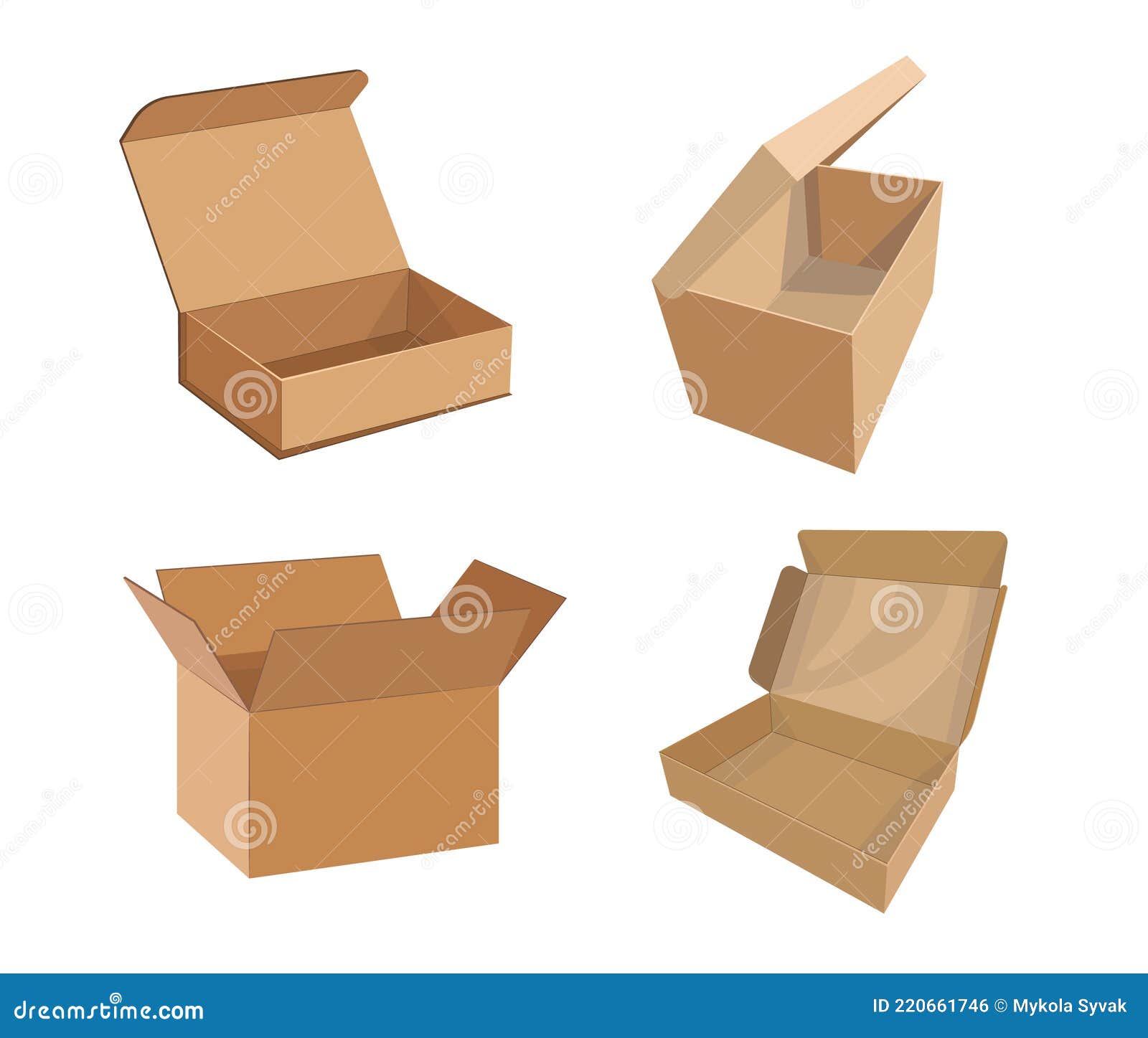 Carton Open And Closed Recycling Boxes Set. Cartoon Style Illustration ...