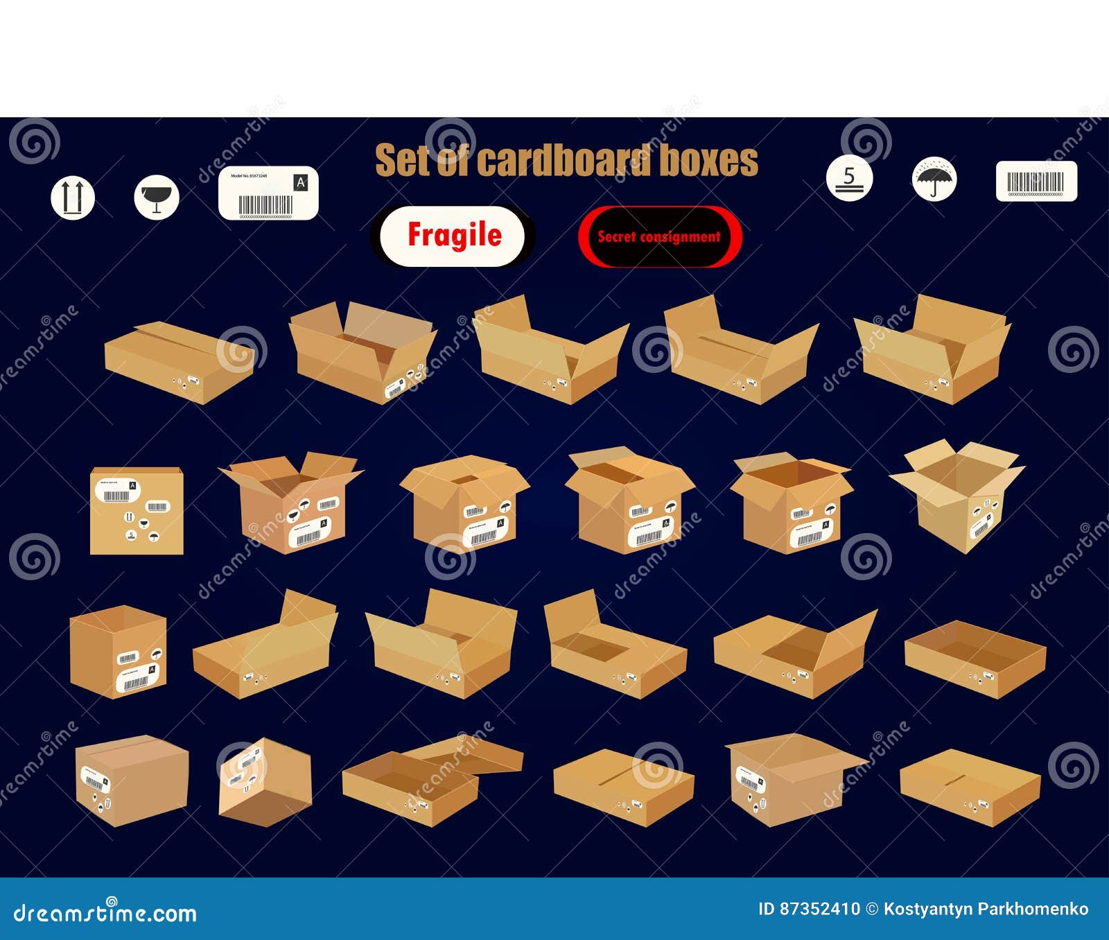 Set of cardboard boxes stock illustration. Illustration of shipment ...