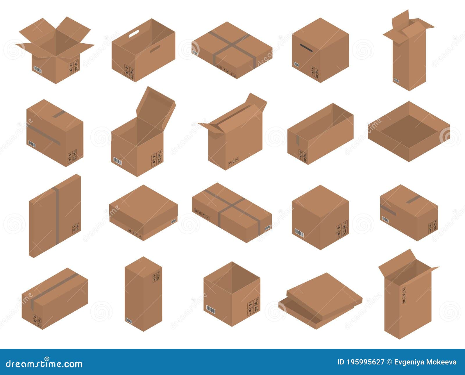 Set of Cardboard Brown Boxes, Isometric Graphics Stock Vector ...