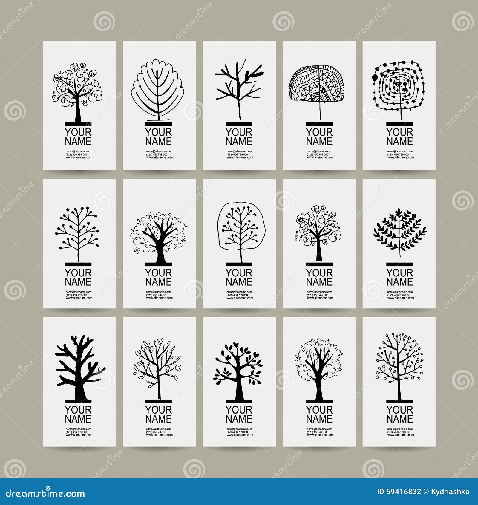 Set of Cards with Art Trees for Your Design Stock Vector - Illustration ...