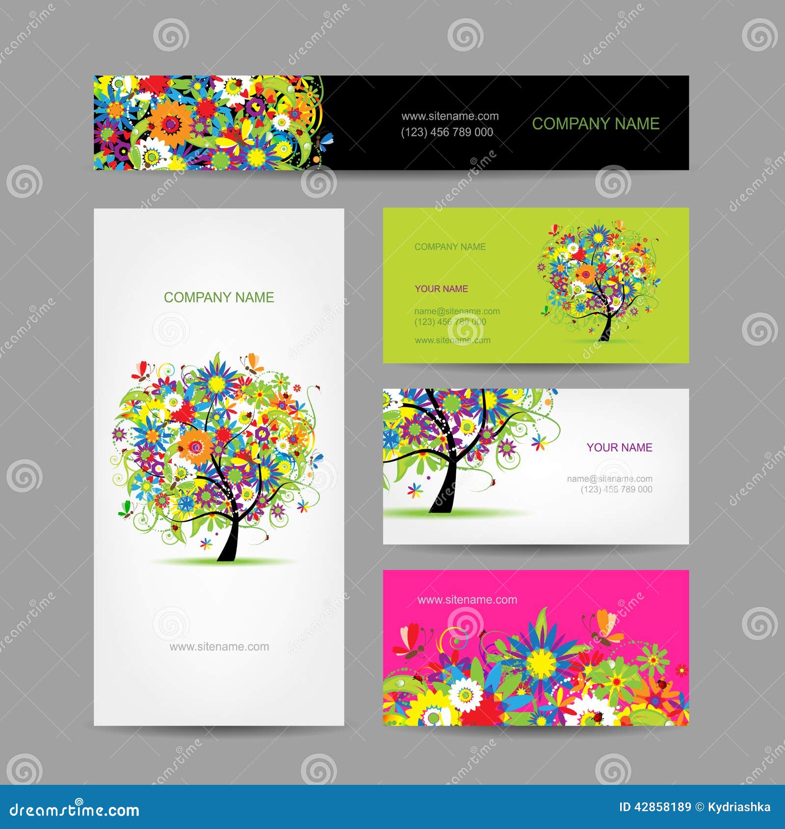 Set of Cards, Floral Tree for Your Design Stock Vector - Illustration ...