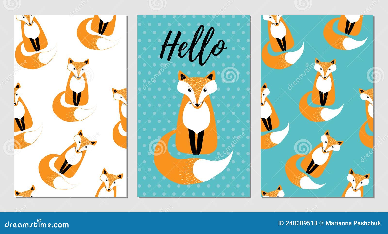 Set of Cards with a Fox. Hello Vector Poster Stock Vector ...