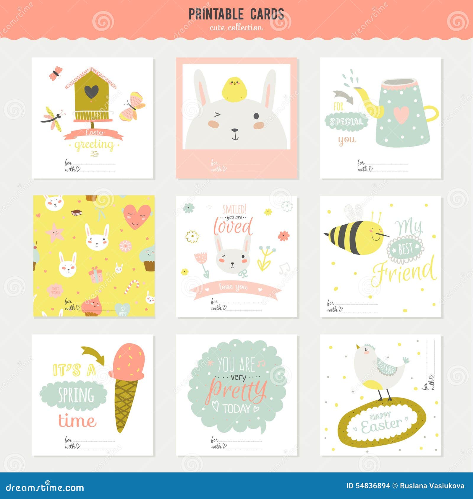 Set of Cards, Notes and Stickers with Cute Stock Vector - Illustration ...