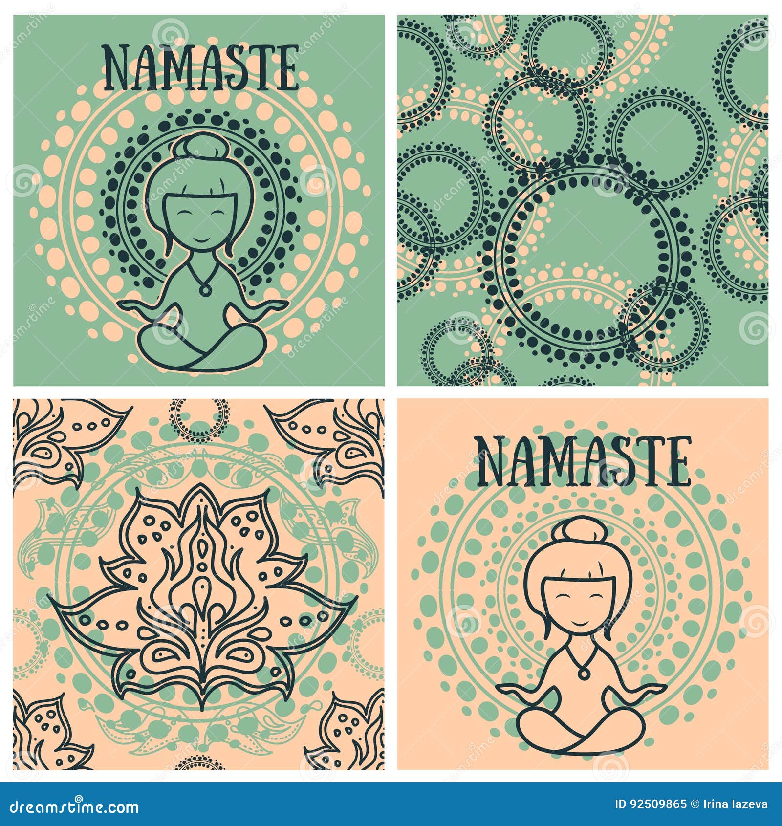 Set of Cards for Yoga and Abstract Seamless Patterns in Indian Style ...