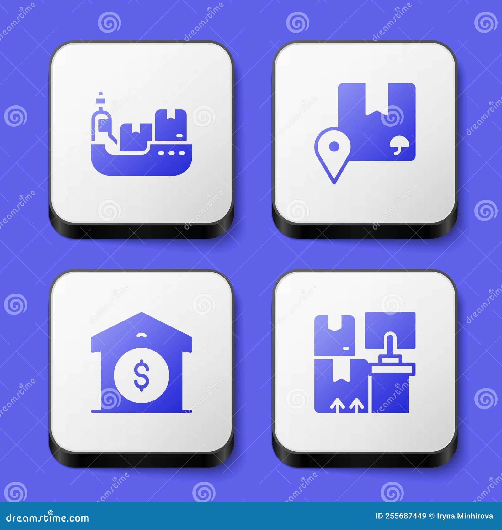 Set Cargo Ship with Boxes Delivery, Location Cardboard, Warehouse Price ...