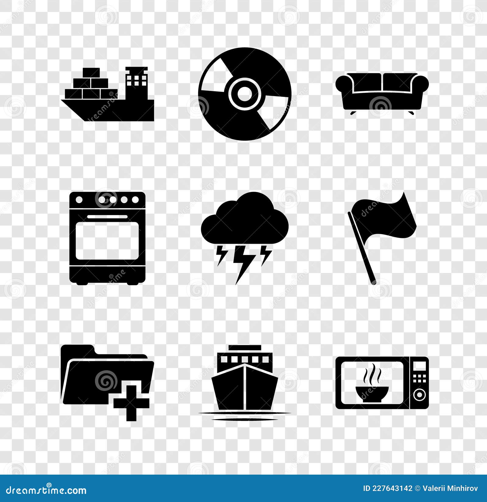 Set Cargo Ship, CD or DVD Disk, Sofa, Add New Folder, Ship and ...