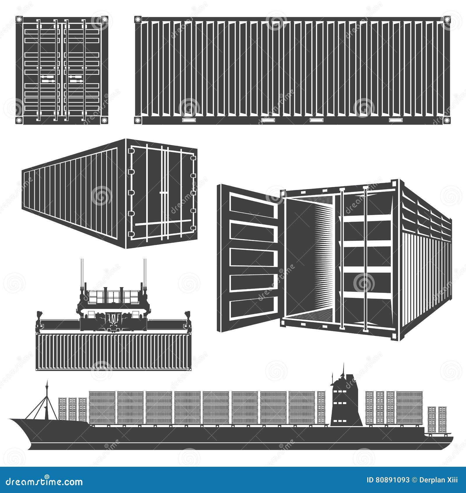 Set cargo ship containers stock vector. Illustration of freight - 80891093
