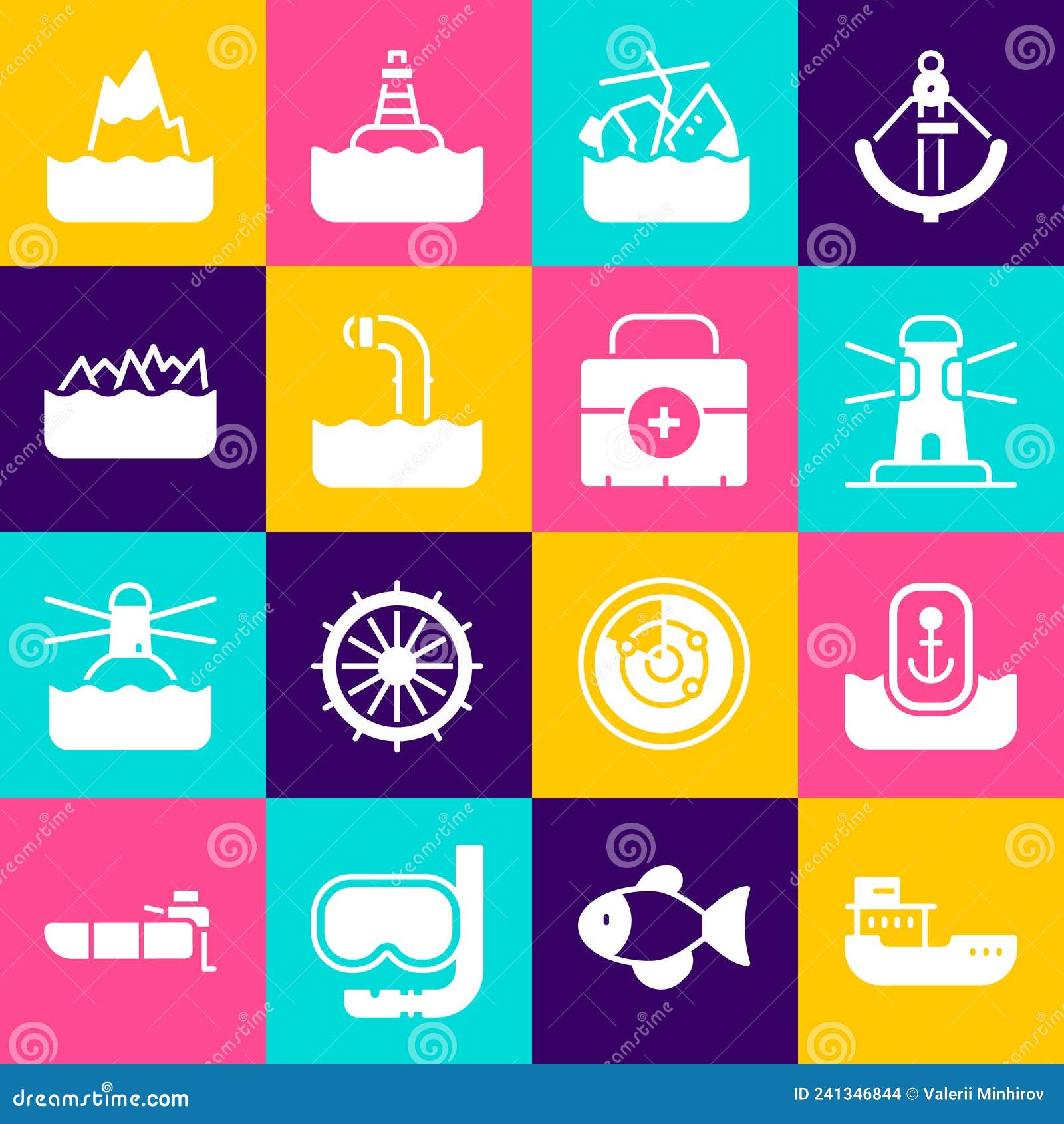 Set Cargo Ship, Location with Anchor, Lighthouse, Sinking Cruise ...