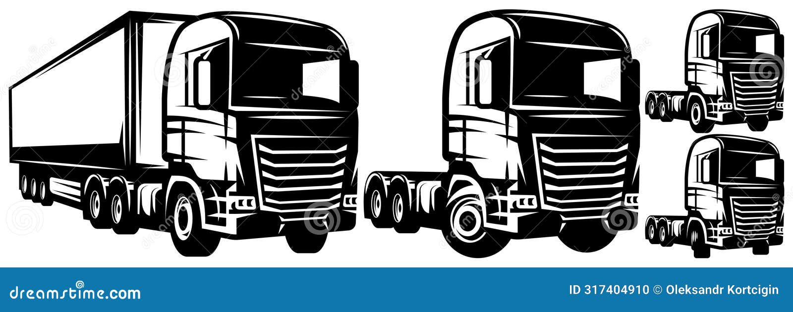 Set of Cargo Trailer Vector Templates. Monochrome Illustration Stock ...