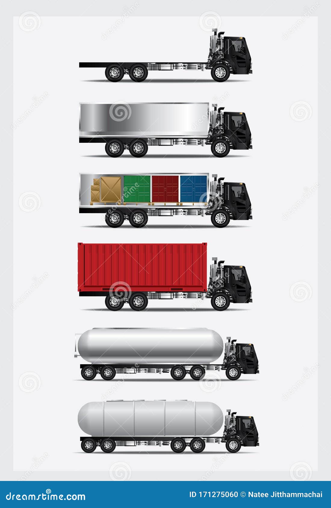 Set of Cargo Trucks Transportation with Container Isolated Stock Vector ...