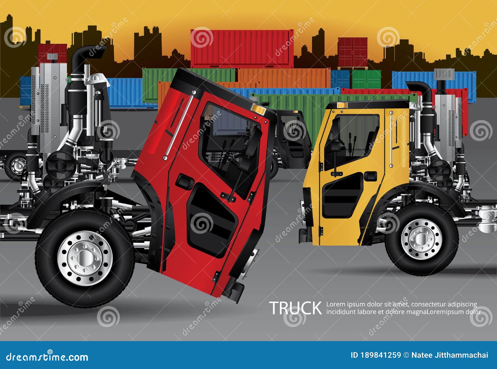 Set of Cargo Trucks Transportation with Container Isolated Stock Vector ...