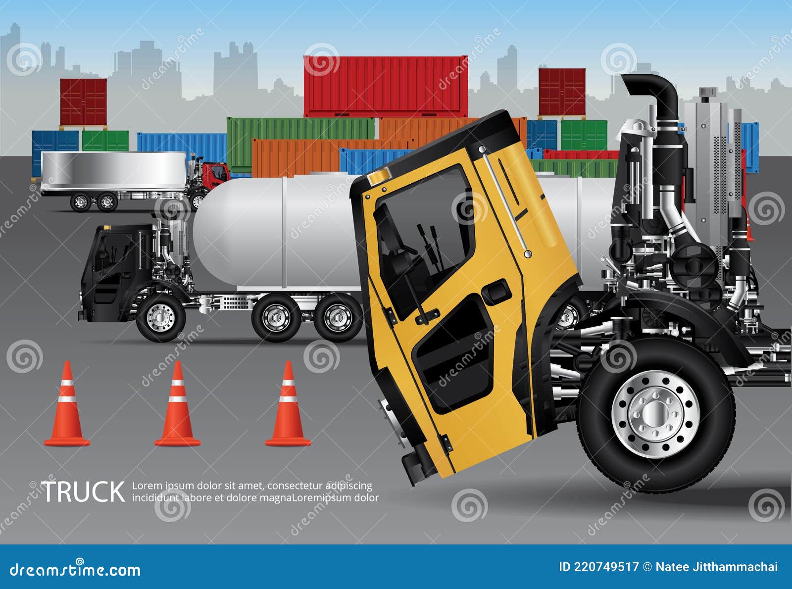 Set of Cargo Trucks Transportation with Container Isolated Stock Vector ...