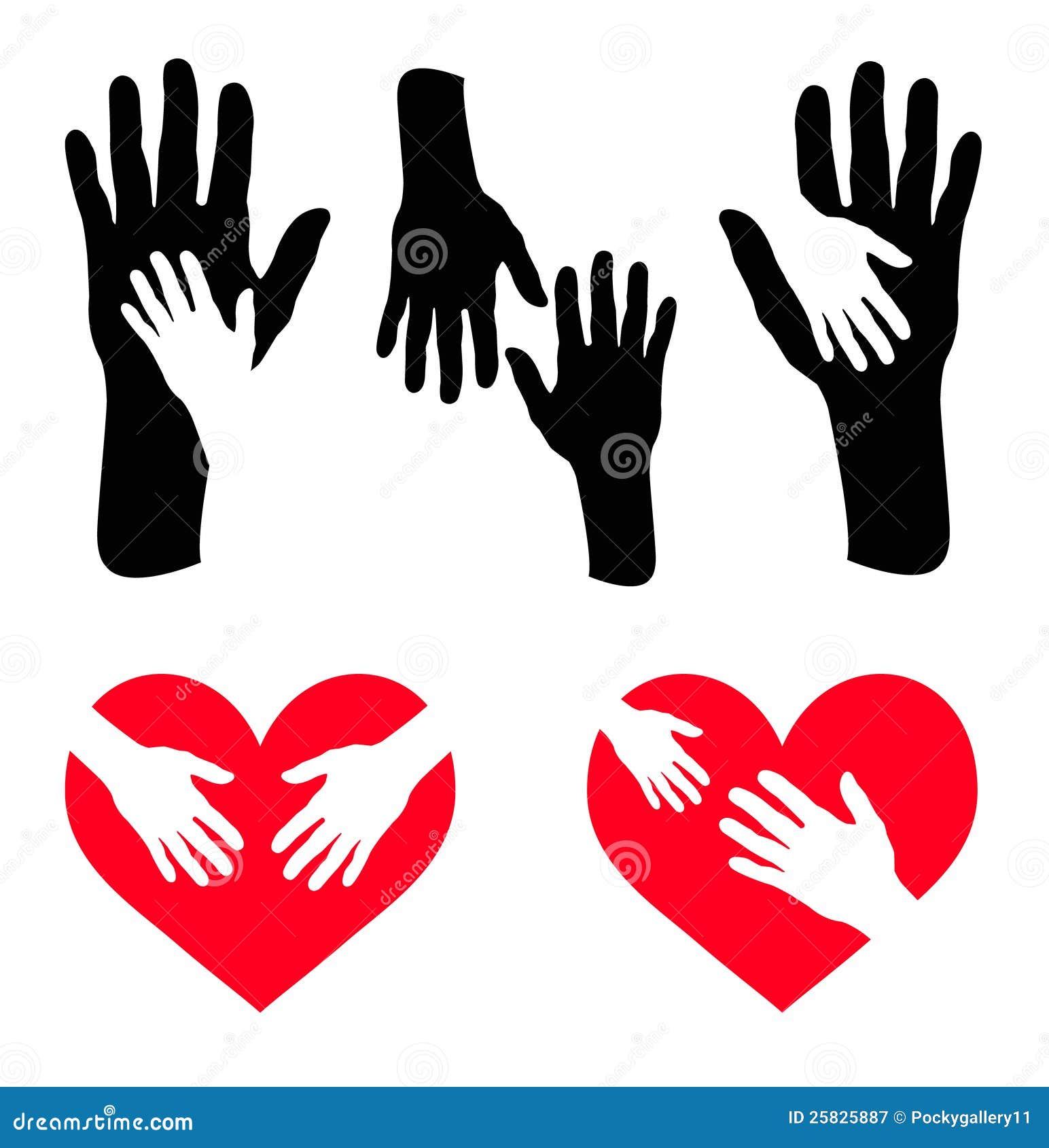 Set of Caring Hand and Hand on Red Heart Stock Vector - Illustration of ...