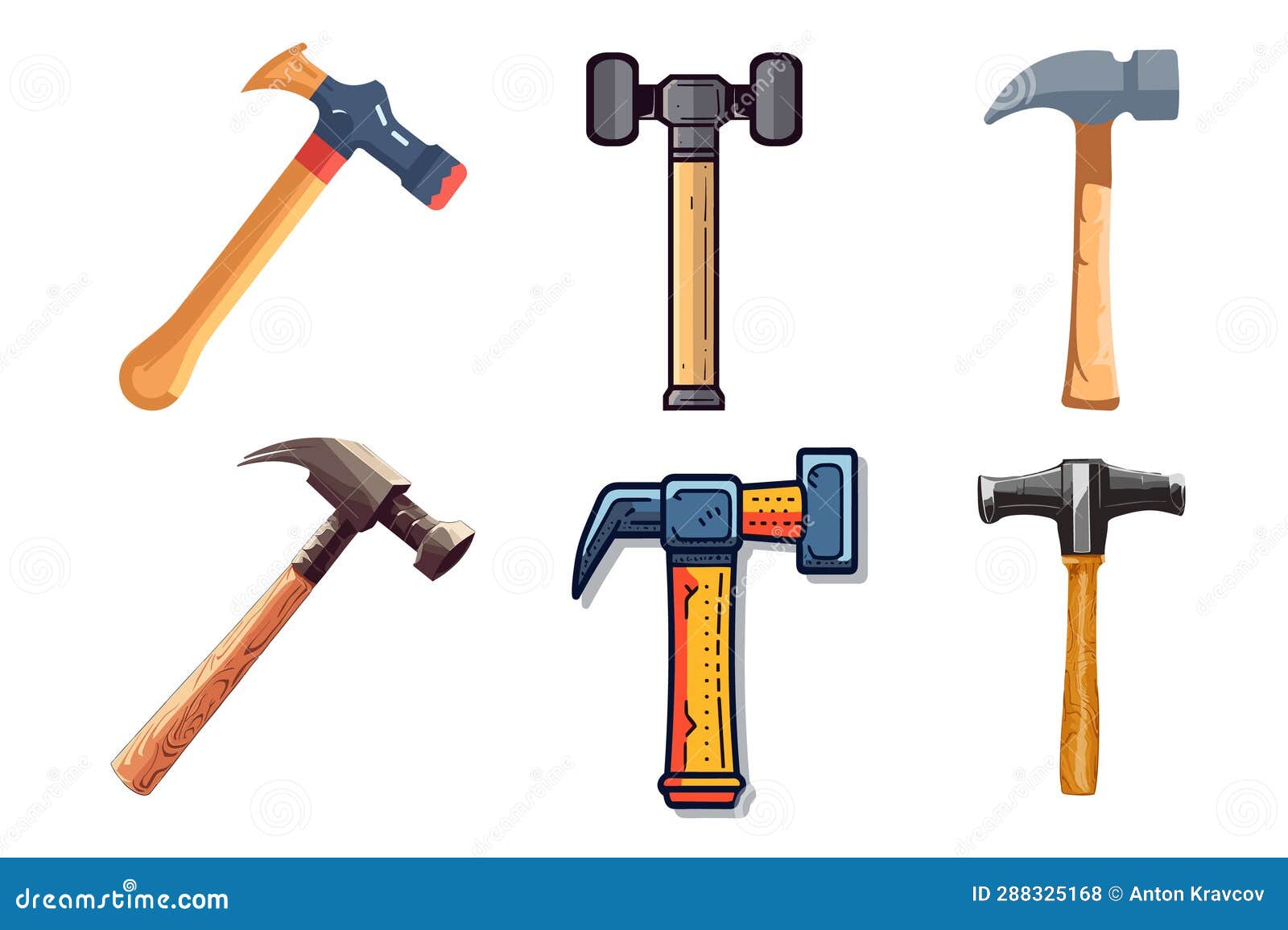 Set of Carpenter Hammer in Flat Style. Typical Simplistic Hammer Tool ...