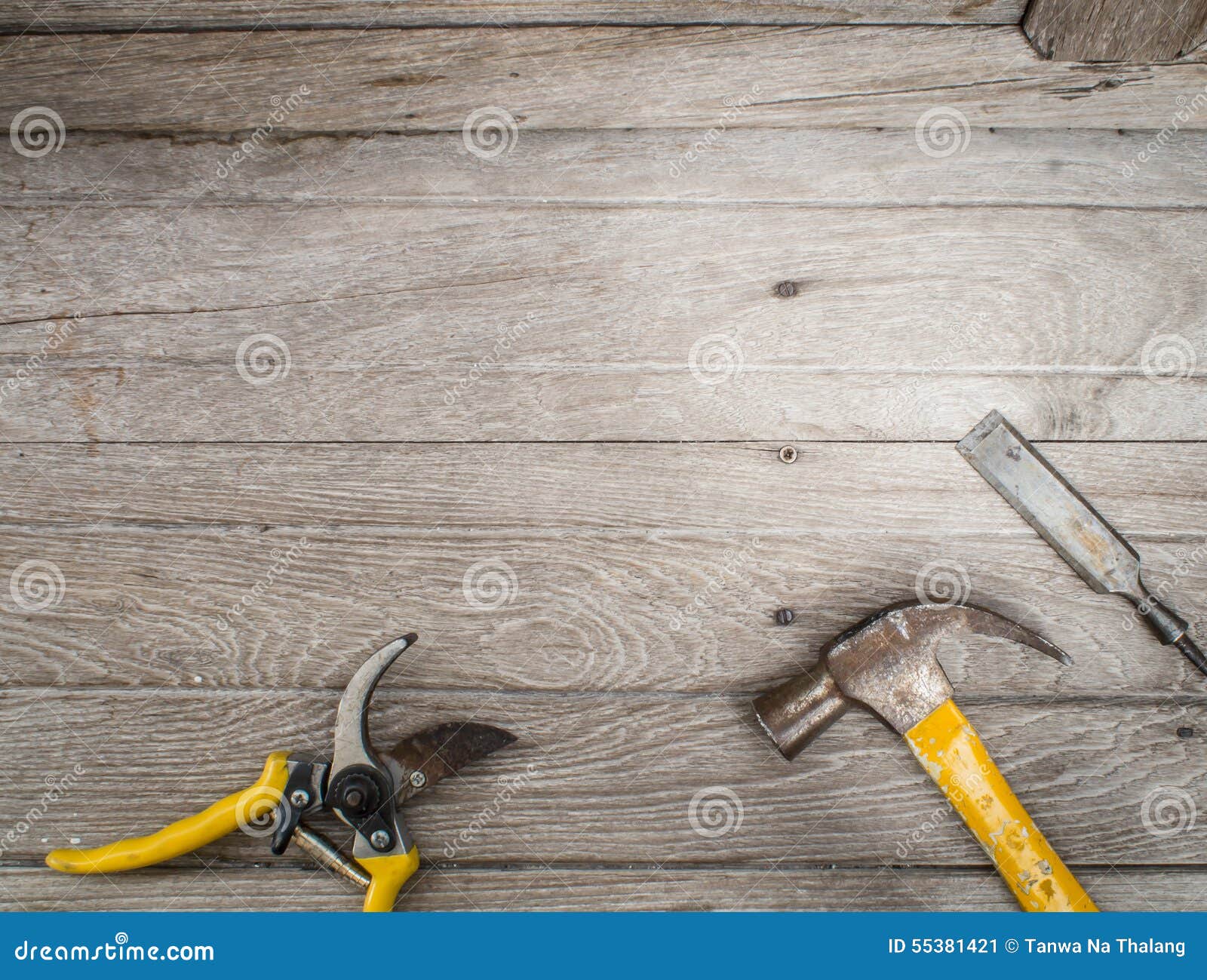 Set of Carpenter Tools on Wooden Background Frame Stock Image - Image ...