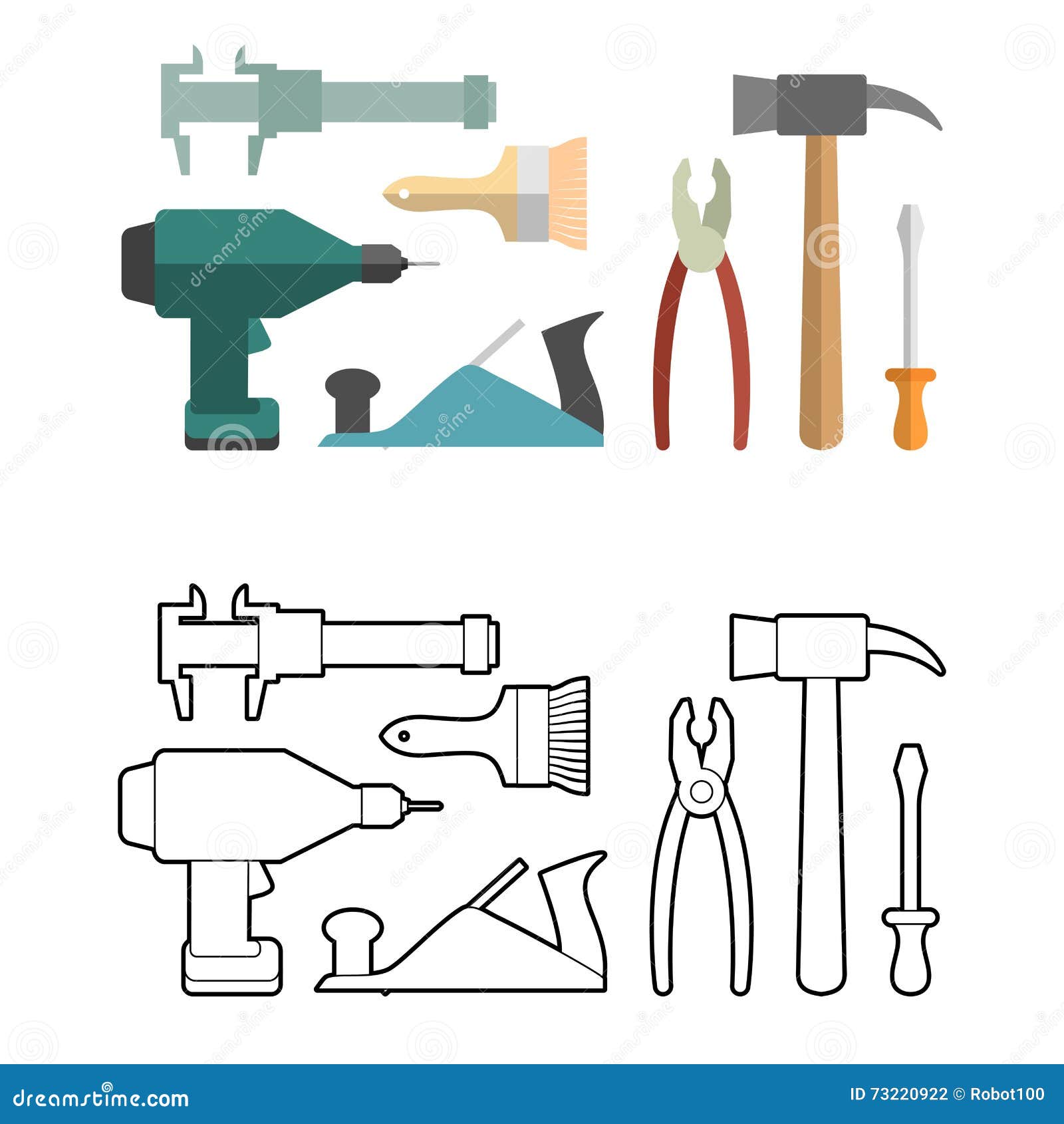Set Carpentry Tools Coloring Book. Screwdriver and Drill Stock Vector ...