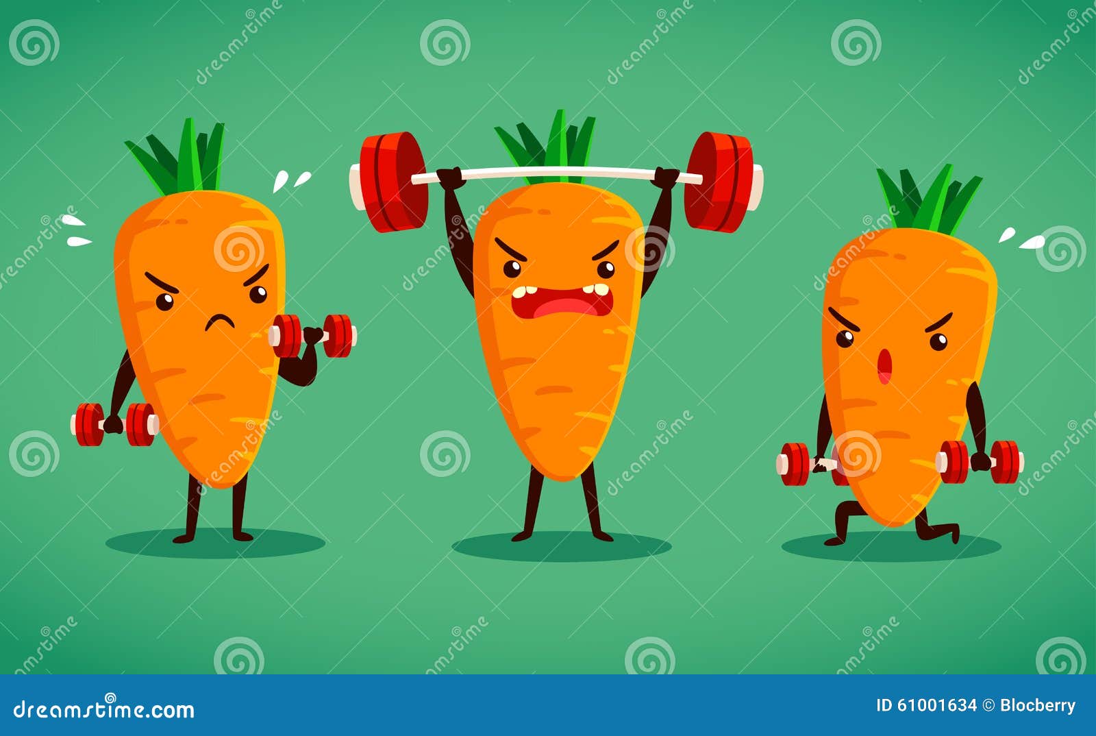 Set of Carrot Characters Weight Training a Stock Vector - Illustration ...
