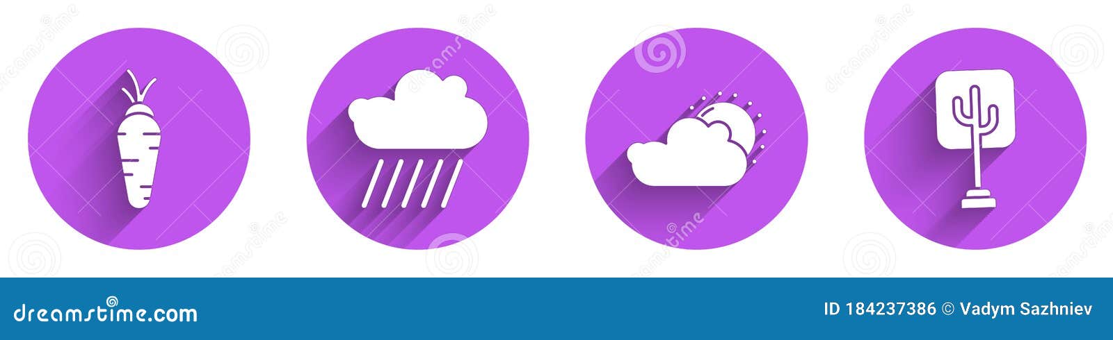 Set Carrot, Cloud with Rain, Sun and Cloud Weather and Tree Icon with ...