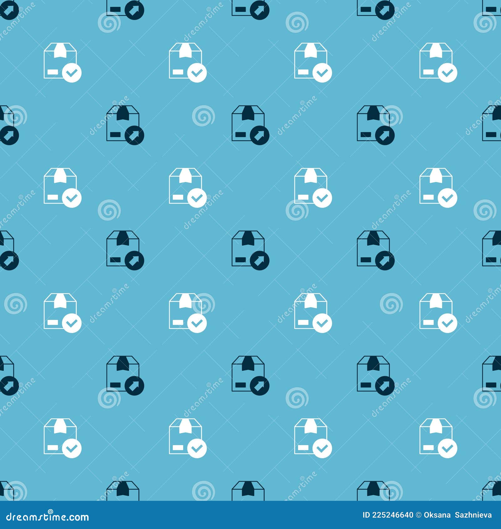 Set Carton Cardboard Box And Ackage With Check Mark On Seamless Pattern ...