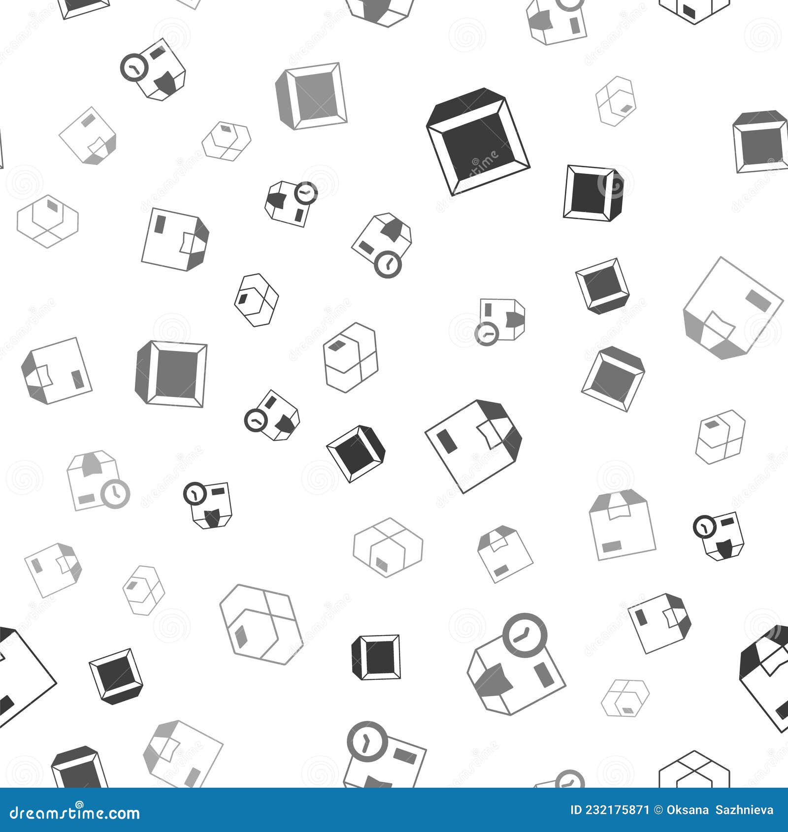 Set Carton Cardboard Box, Cardboard with Clock, and on Seamless Pattern ...