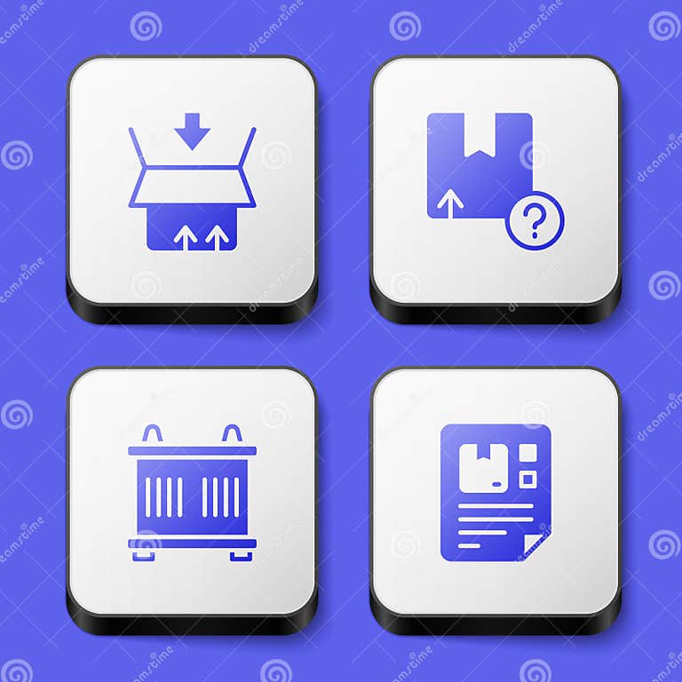 Set Carton Cardboard Box, Container and Waybill Icon. White Square ...