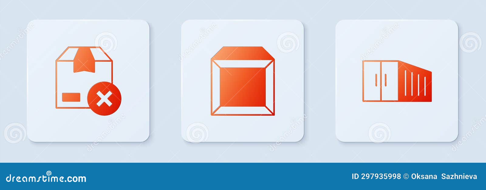 Set Carton Cardboard Box, and Container. White Square Button. Vector ...